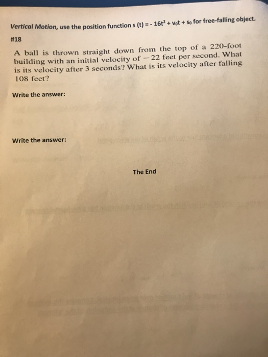 Solved Vertical Motion, use the position function s (t)16t2+ | Chegg.com