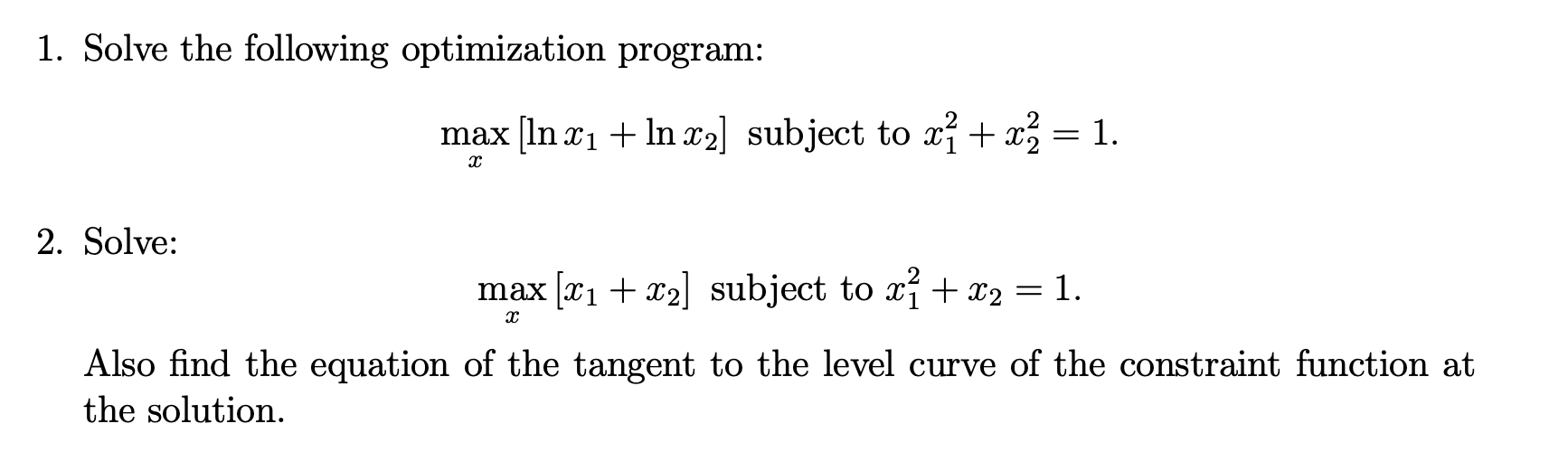 Solved 1. Solve the following optimization program: | Chegg.com