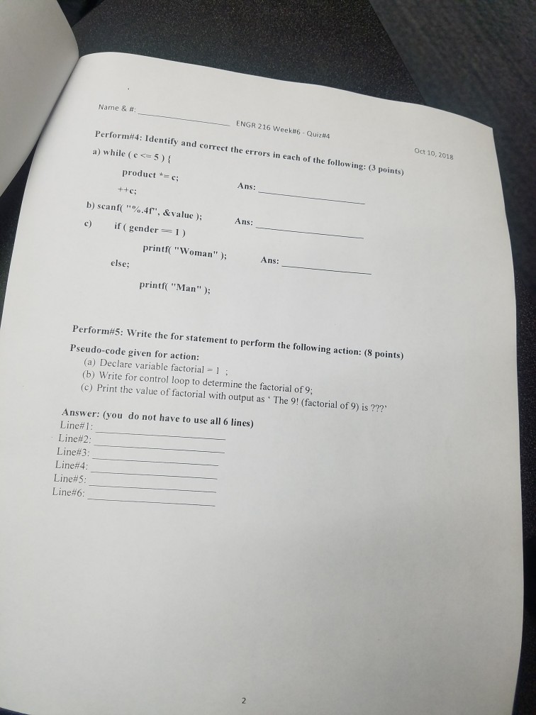 Solved Name & #: ENGR 216 week#6 . Quiz#4 Oct 10, 2018 | Chegg.com