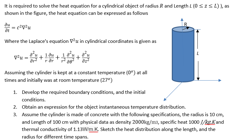 Solved It is required to solve the heat equation for a | Chegg.com