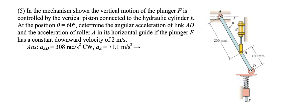 Solved (5) In the mechanism shown the vertical motion of the | Chegg.com