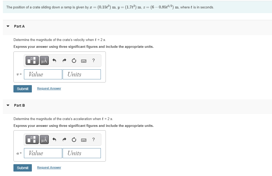 Solved The position of a crate sliding down a ramp is given | Chegg.com