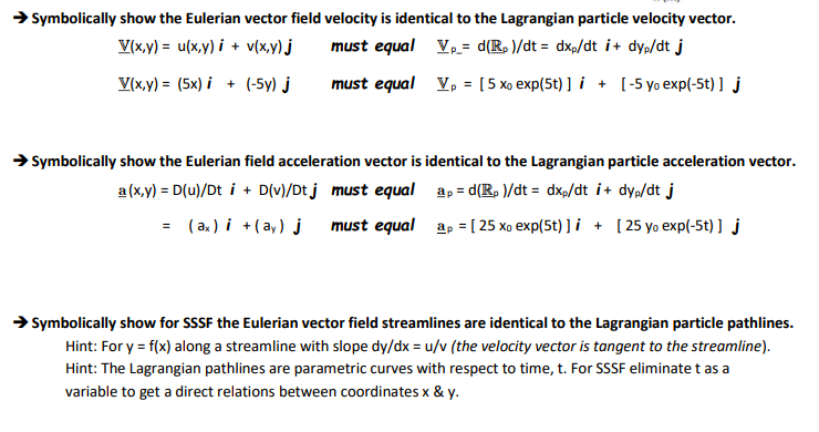 Given: The Eulerian velocity field for a 2-D SSSF is | Chegg.com