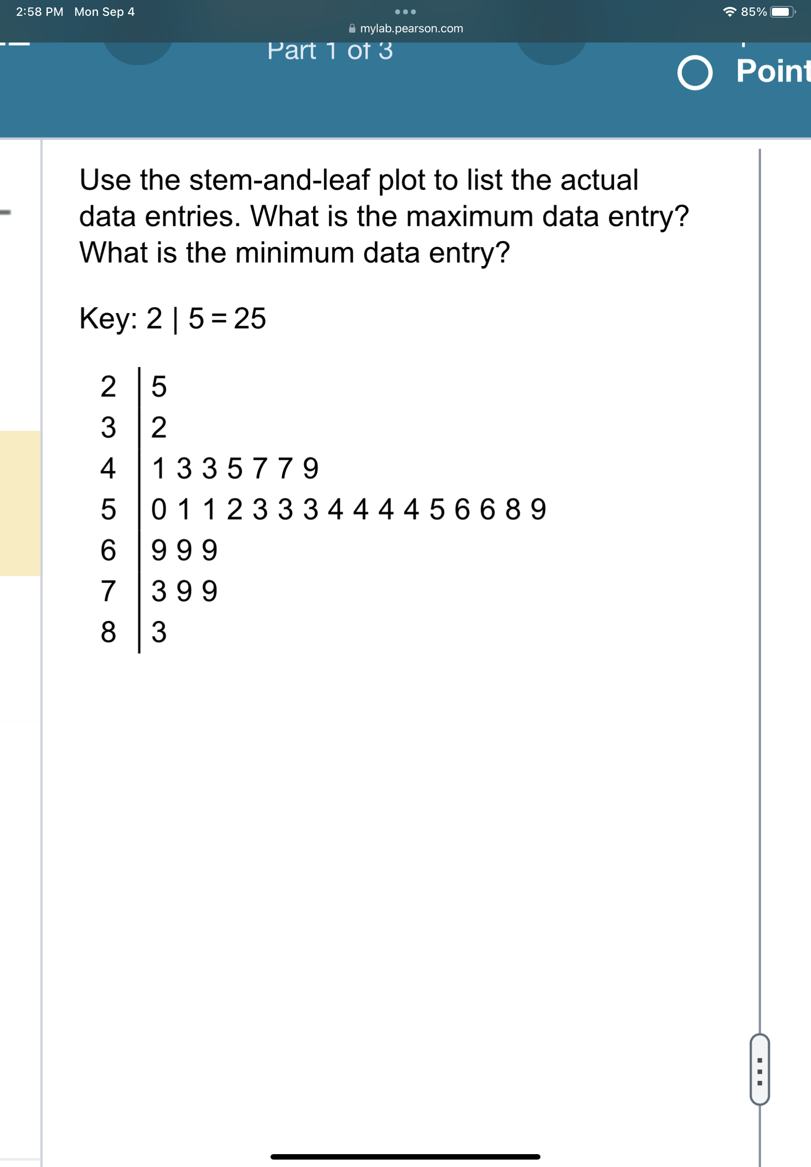 Use the stem-and-leaf plot to list the actual data | Chegg.com