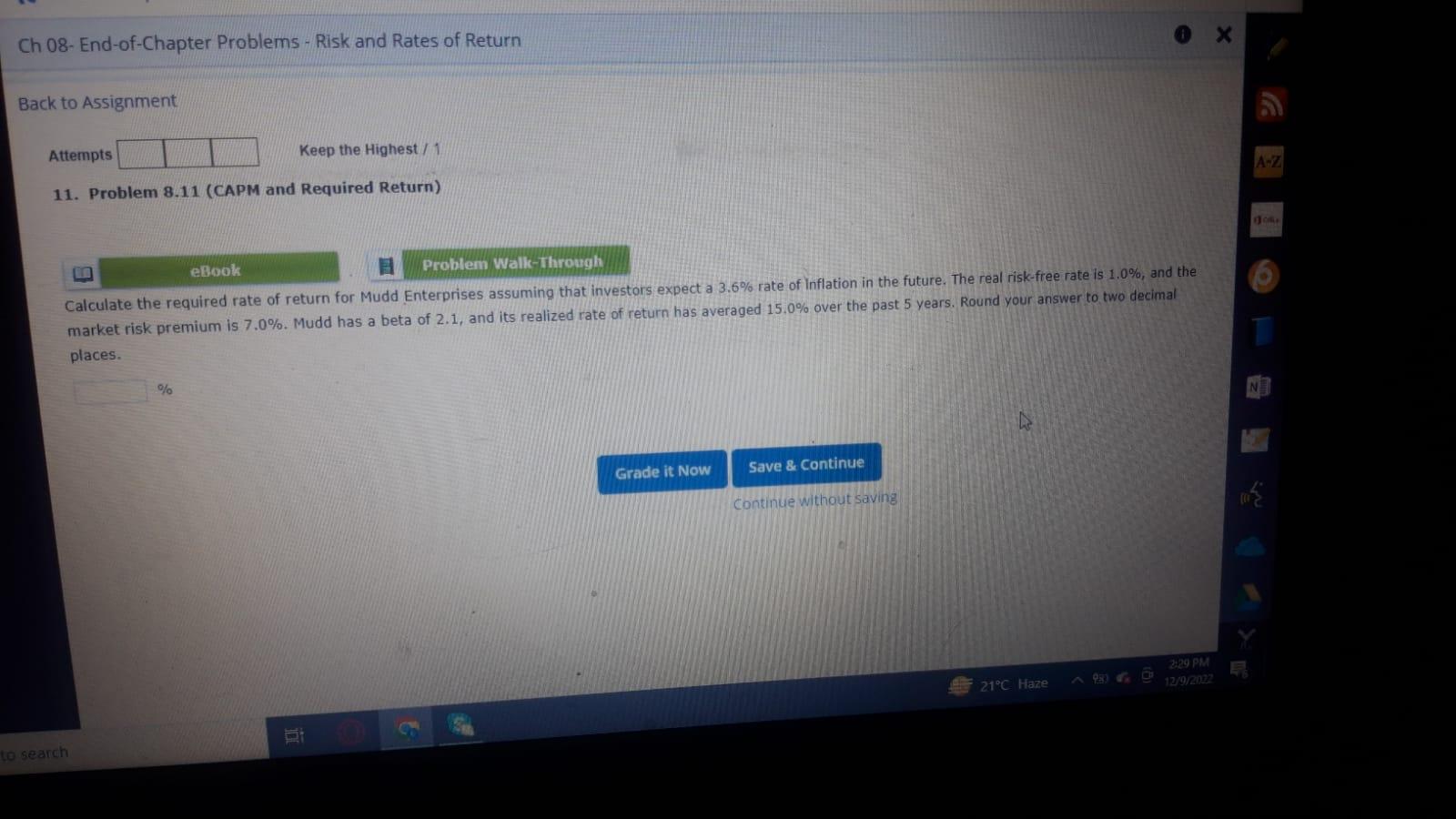 Solved 11. Problem 8.11 (CAPM and Required Return) Calculate | Chegg.com