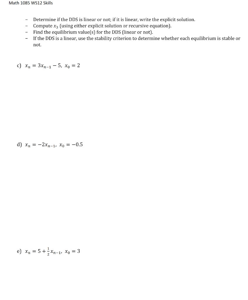Solved Math 1085 WS12 Skills - Determine if the DDS is | Chegg.com