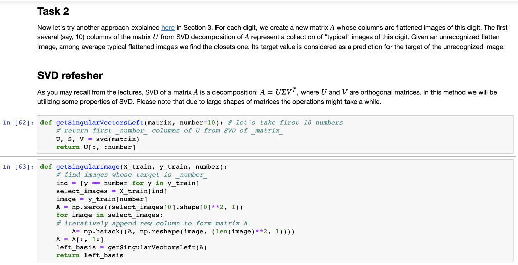 this is a lab on linear algebra SVD MNIST | Chegg.com