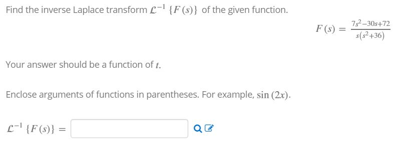 Solved Find the inverse Laplace transform F (s) of the given | Chegg.com
