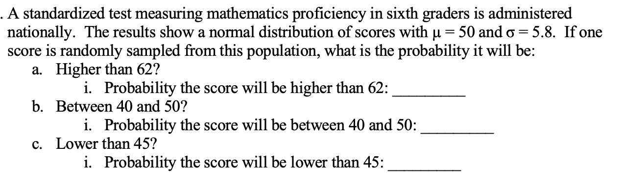 Solved . A standardized test measuring mathematics | Chegg.com