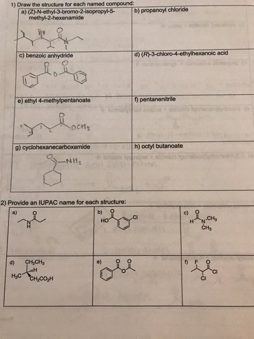 Solved 1) Draw the structure for each named compound: a) | Chegg.com