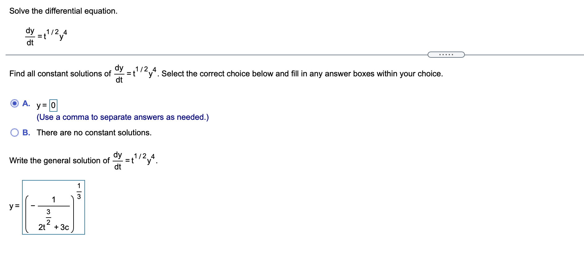 Solved Solve the differential equation. dy 1/24 =t y* dt dy | Chegg.com