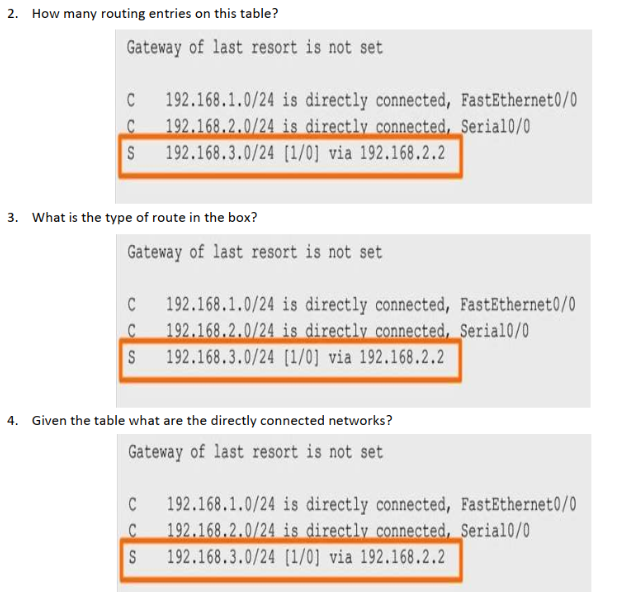 Solved 2. How many routing entries on this table? Gateway of | Chegg.com