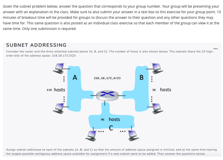 Solved Given the subnet problem below; answer the question | Chegg.com