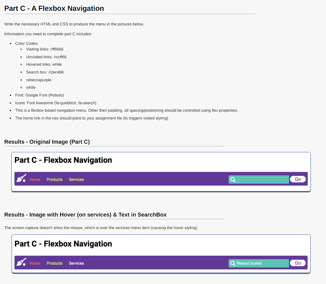 Solved Part C - A Flexbox Navigation Write the necessary | Chegg.com