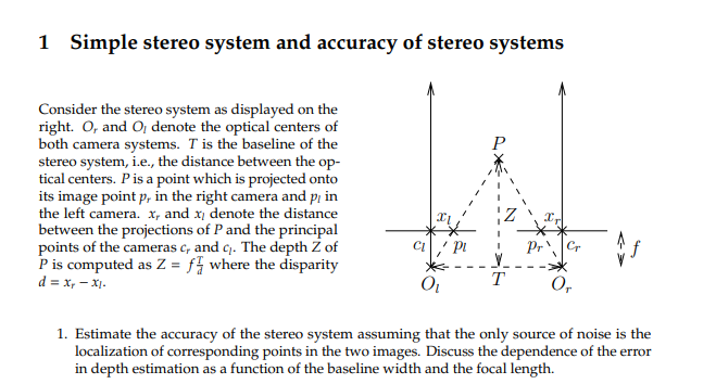 1 Simple stereo system and accuracy of stereo systems | Chegg.com