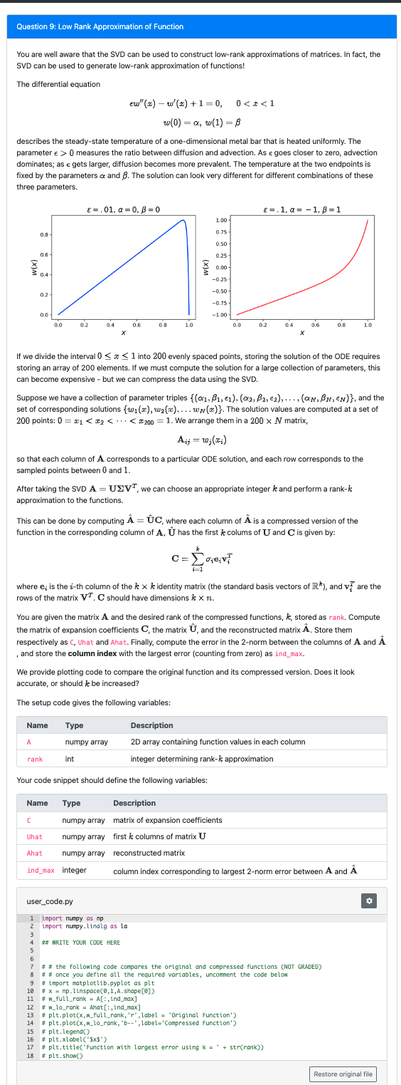 Solved Question 9 Low Rank Approximation Of Function You 3800