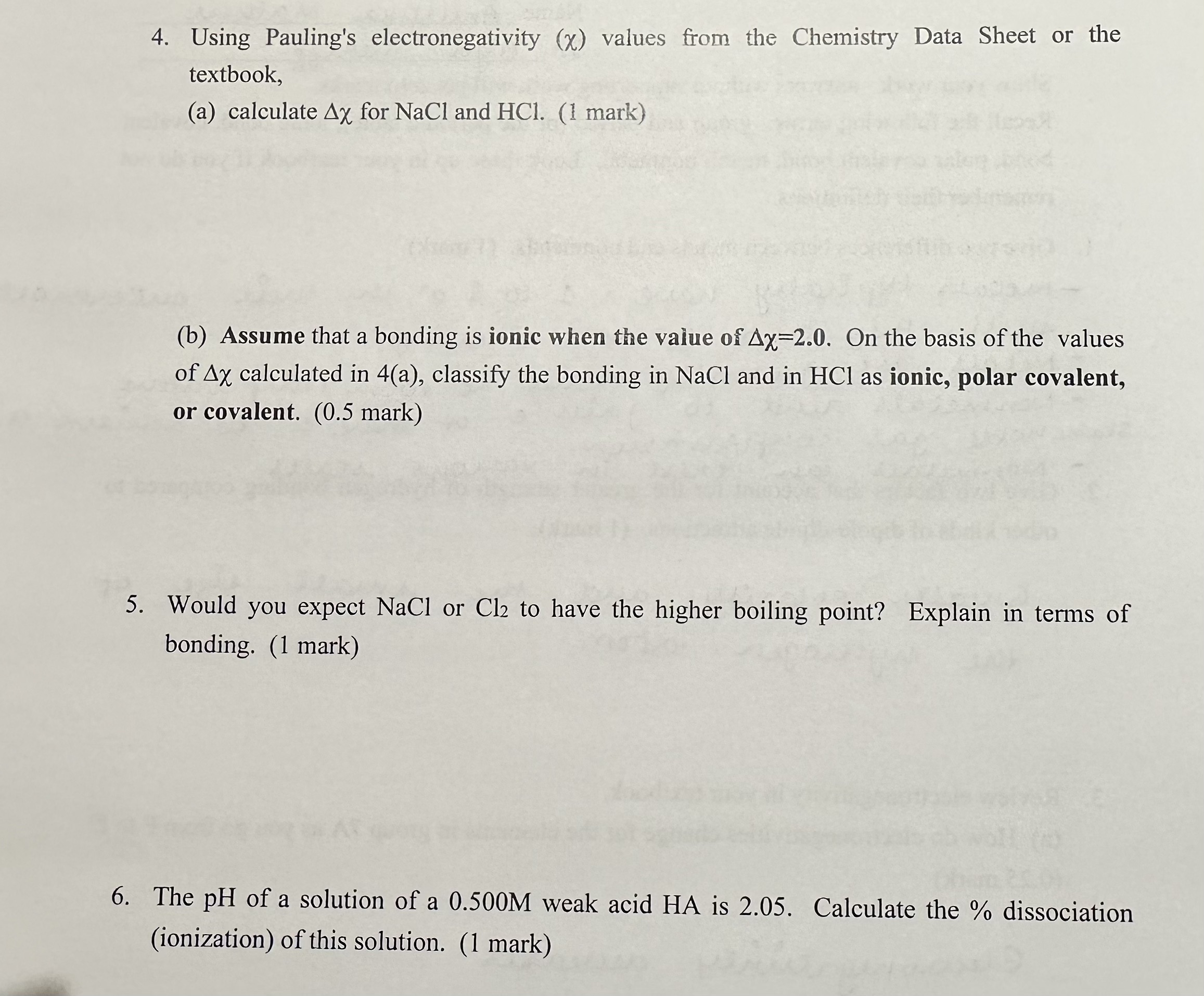 Solved 4. Using Pauling's electronegativity (χ) values from | Chegg.com