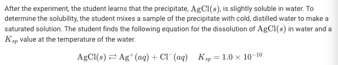 Solved a) Calculate [Ag+] in the student’s solution. b) The | Chegg.com