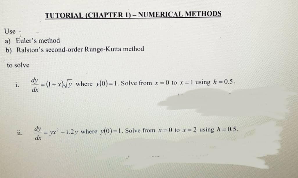 Solved TUTORIAL (CHAPTER 1) - NUMERICAL METHODS Use I a) | Chegg.com
