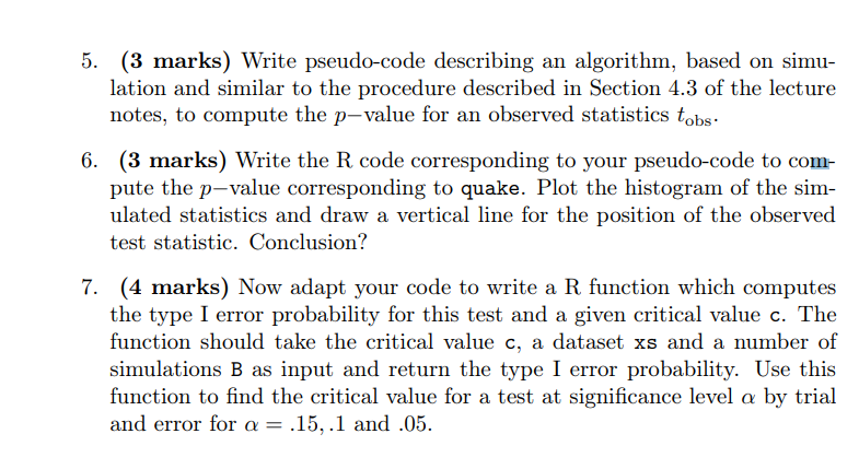5. (3 marks) Write pseudo-code describing an | Chegg.com