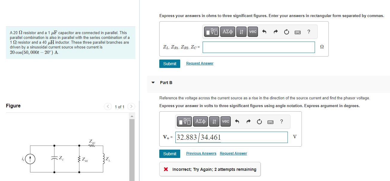 Solved Express your answers in ohms to three significant | Chegg.com