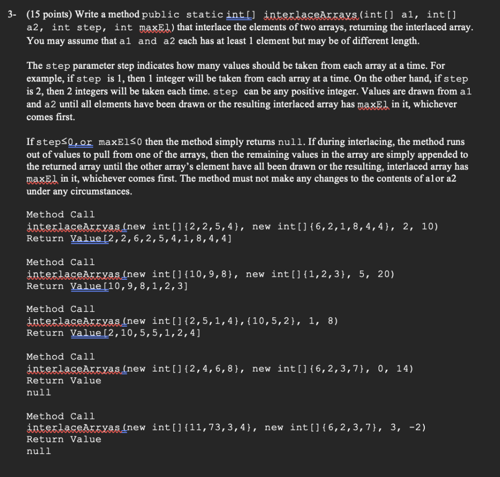 Solved (15 points) Write a method public static int[] | Chegg.com