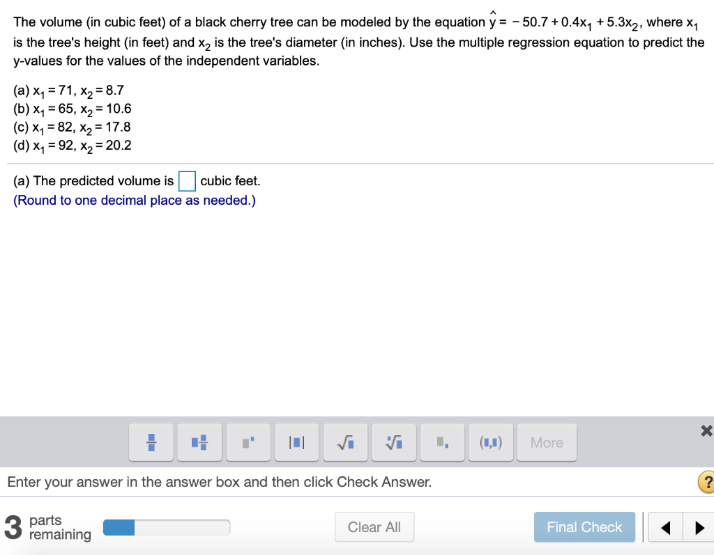 Solved The volume (in cubic feet) of a black cherry tree can | Chegg.com