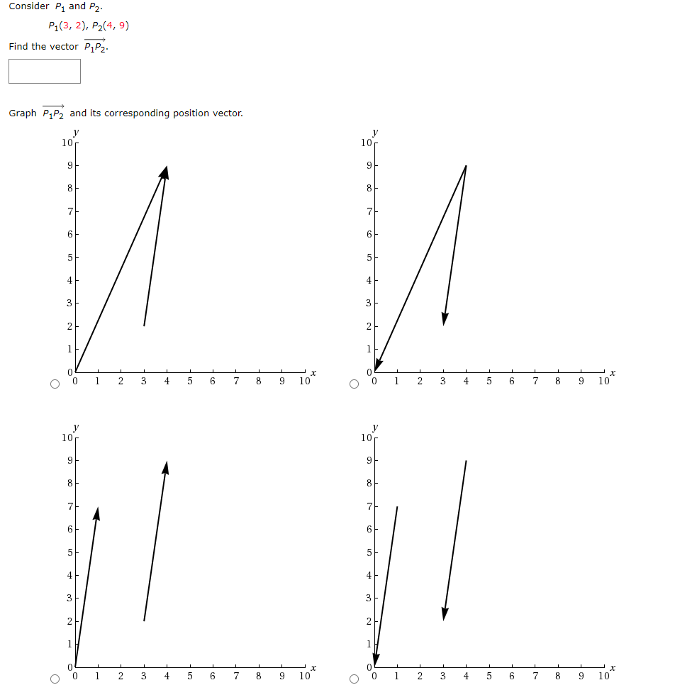 Solved Consider P1 and P2 P1(3, 2), P2(4,9) Find the vector | Chegg.com