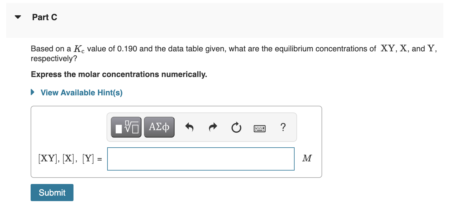 Solved Part A Based on a Kc value of 0.190 and the initial | Chegg.com