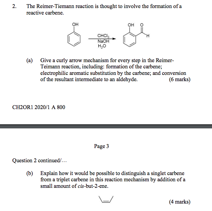 Solved 2. The Reimer-Tiemann reaction is thought to involve | Chegg.com