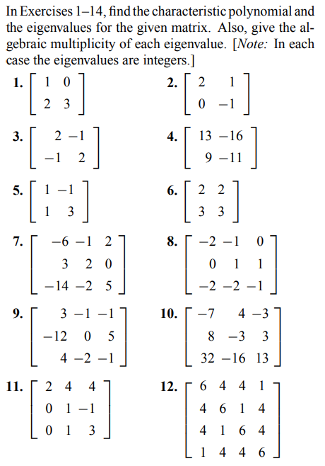 Solved In Exercises 1-14, find the characteristic polynomial | Chegg.com