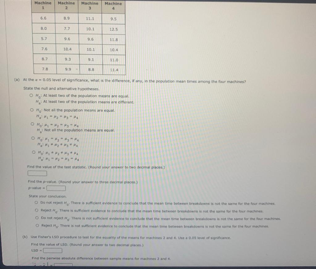 Solved Machine 1 Machine 2 Machine 3 Machine 4 6.6 8.9 11.1 | Chegg.com