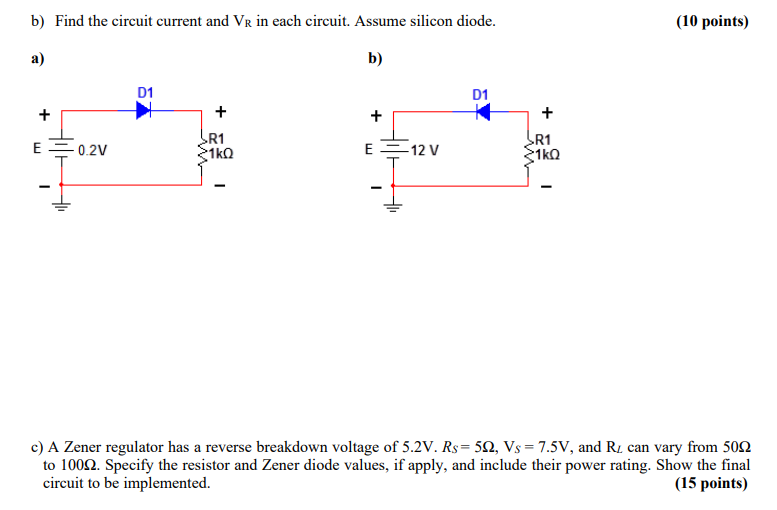 Solved a) Determine the current flowing through each diode | Chegg.com