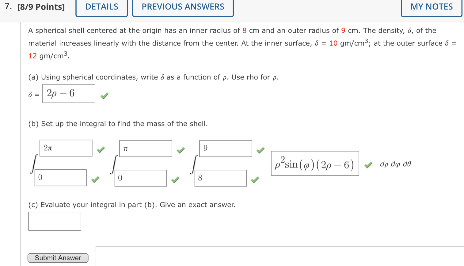 Solved A spherical shell centered at the origin has an inner | Chegg.com