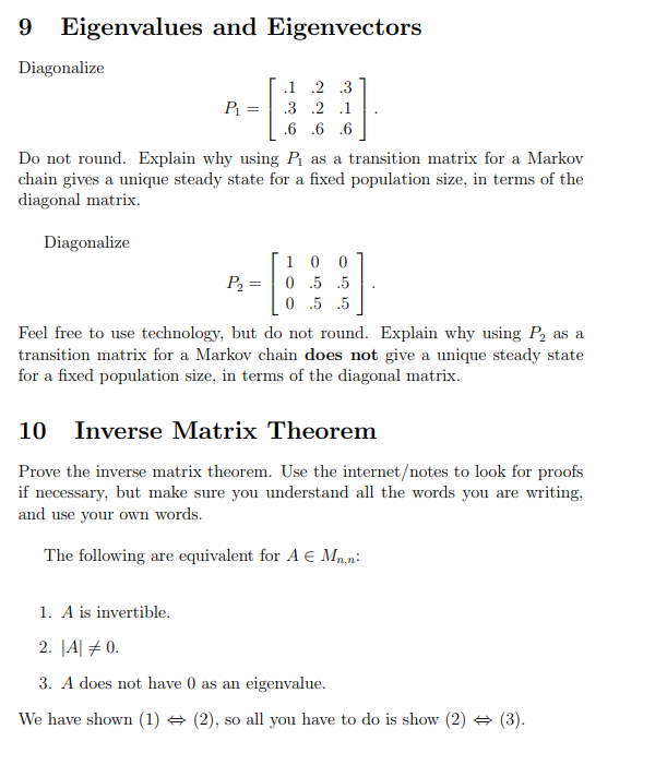 Solved 9 Eigenvalues and Eigenvectors Diagonalize .1 .2 .3 P | Chegg.com