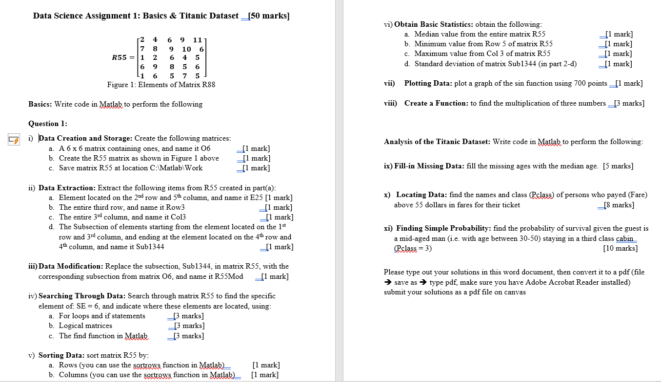 Solved Data Science Assignment 1: Basics \& Titanic Dataset | Chegg.com