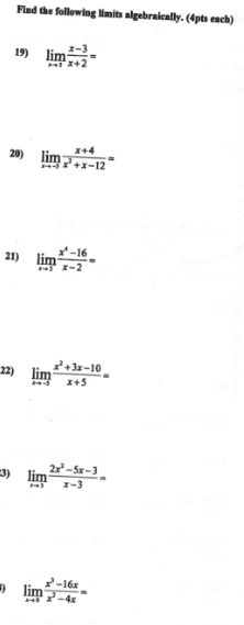 Solved Find the following limits algebraically. (Apts cach) | Chegg.com