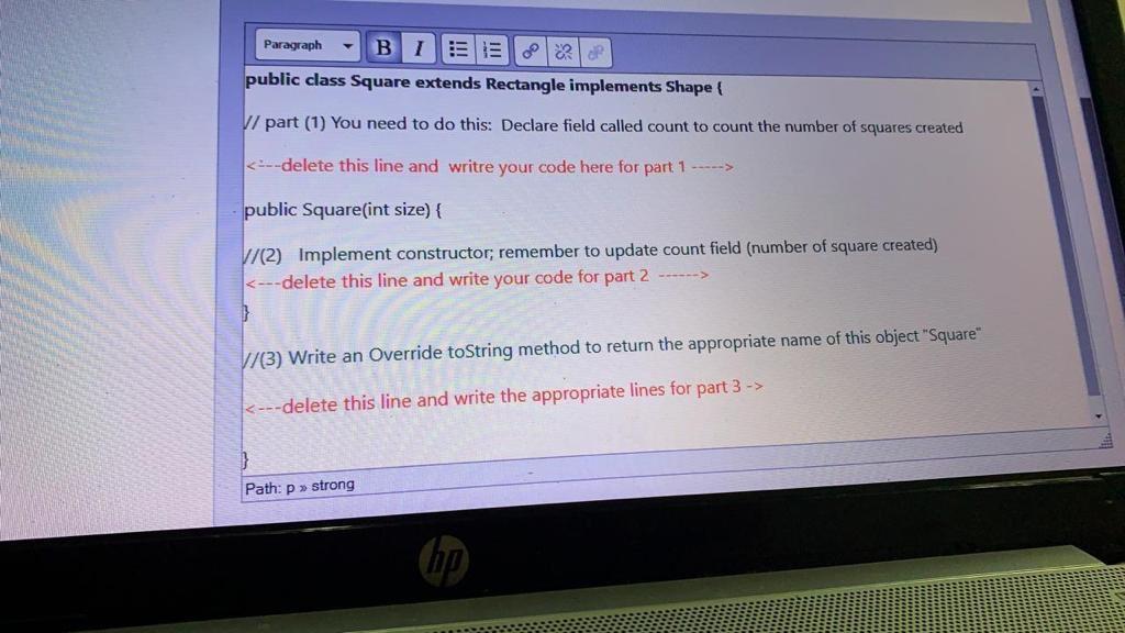 Solved Paragraph B 1 DEE OP public class Square extends | Chegg.com