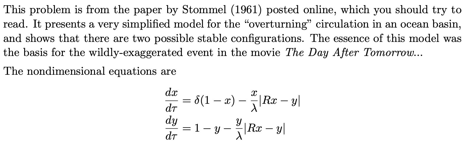 This problem is from the paper by Stommel (1961) | Chegg.com