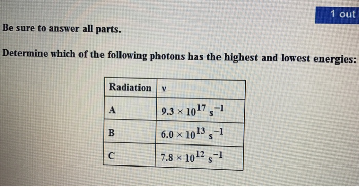 Solved Determine which of the following photons has the | Chegg.com