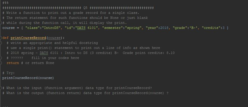 Solved 善 ### ******* 05 ******* • Write a function to print | Chegg.com