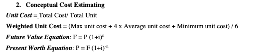 Solved 11 Conceptual Cost Estimate Use The Conceptual