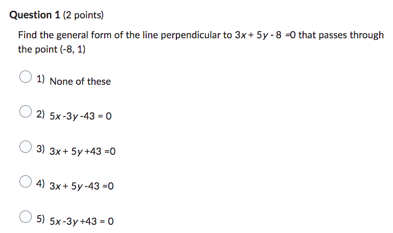 Solved Find the general form of the line perpendicular to | Chegg.com