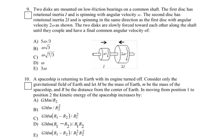 Solved 9. Two disks are mounted on low-friction bearings on | Chegg.com