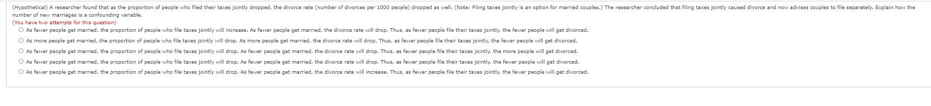 Solved number of new marriages is a confounding variable. | Chegg.com