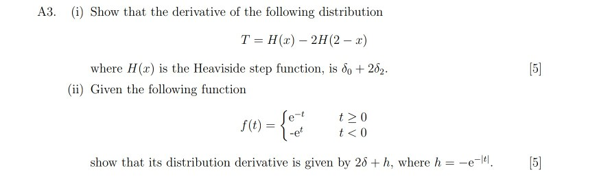 Solved A3. (i) Show that the derivative of the following | Chegg.com