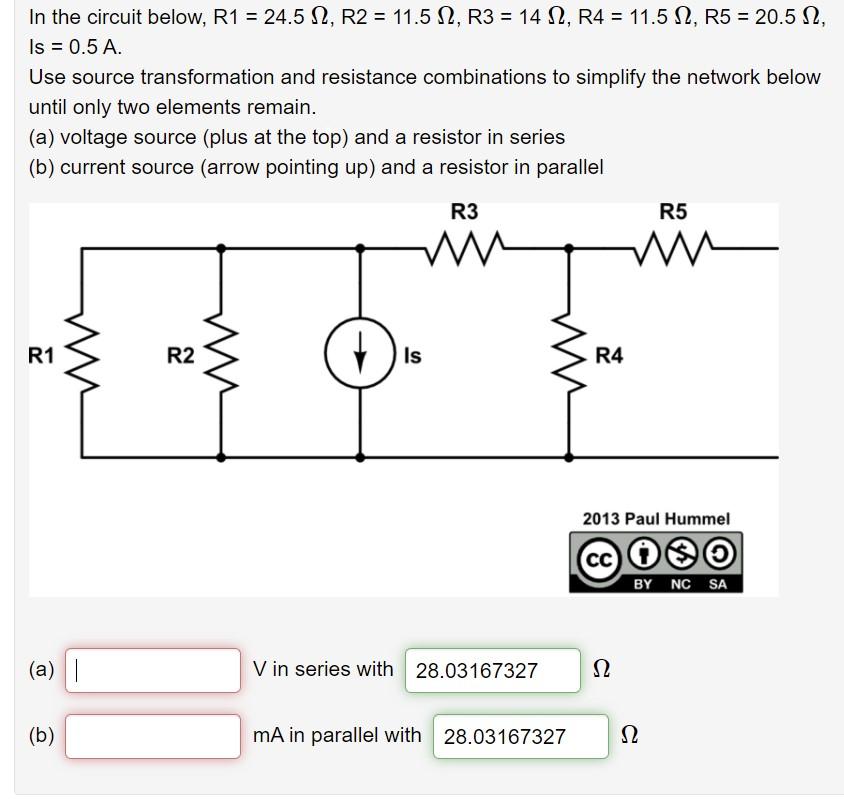 Solved In the circuit below, R1 = 24.5 Ω, R2 = 11.5 Ω, R3 | Chegg.com