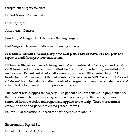 Solved Based on the Outpatient notes, fill in the template | Chegg.com
