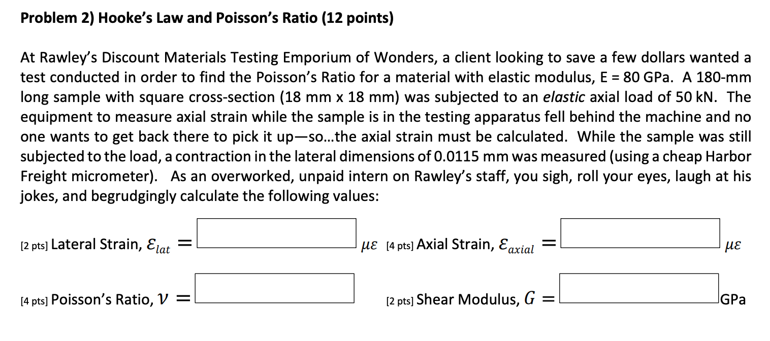 Solved Problem 2) Hooke's Law and Poisson's Ratio (12 | Chegg.com