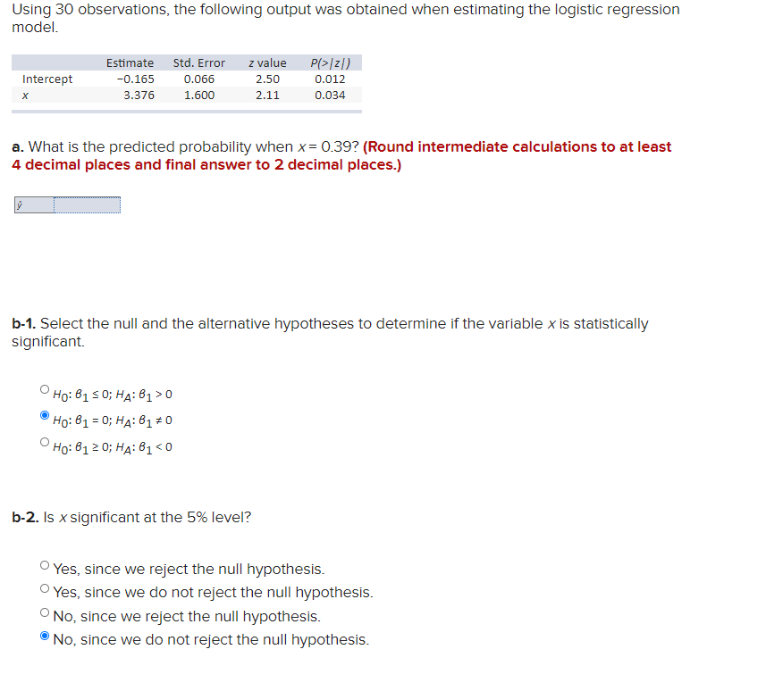 Solved Using 30 observations, the following output was | Chegg.com